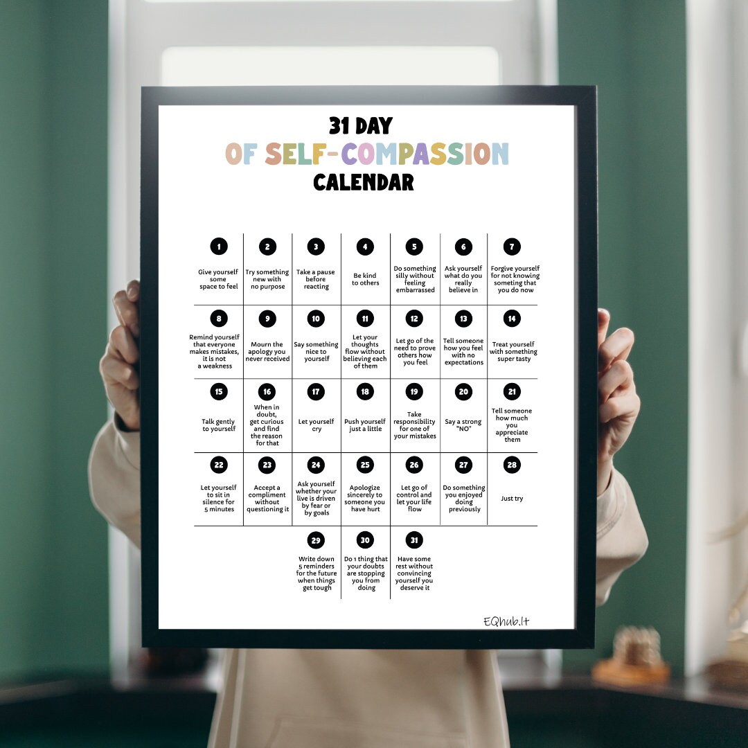 Self Compassion & Self Reflection Calendar Poster, Positive ...