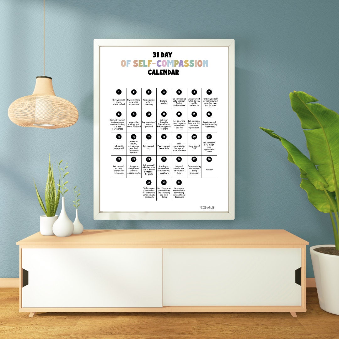Self Compassion & Self Reflection Calendar Poster, Positive ...