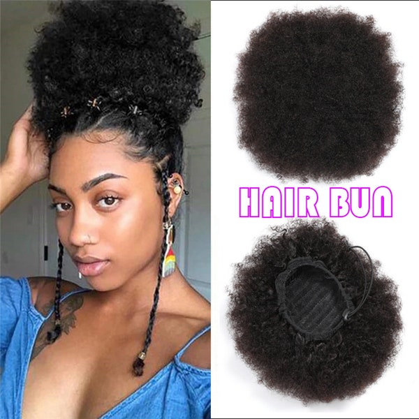 Human Hair Curly Afro Puff - Etsy