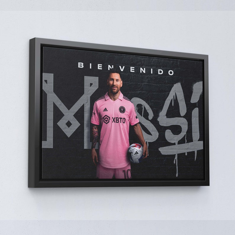 Lionel Messi Inter Miami Canvas, Messi New Uniform Print Art, Messi ...