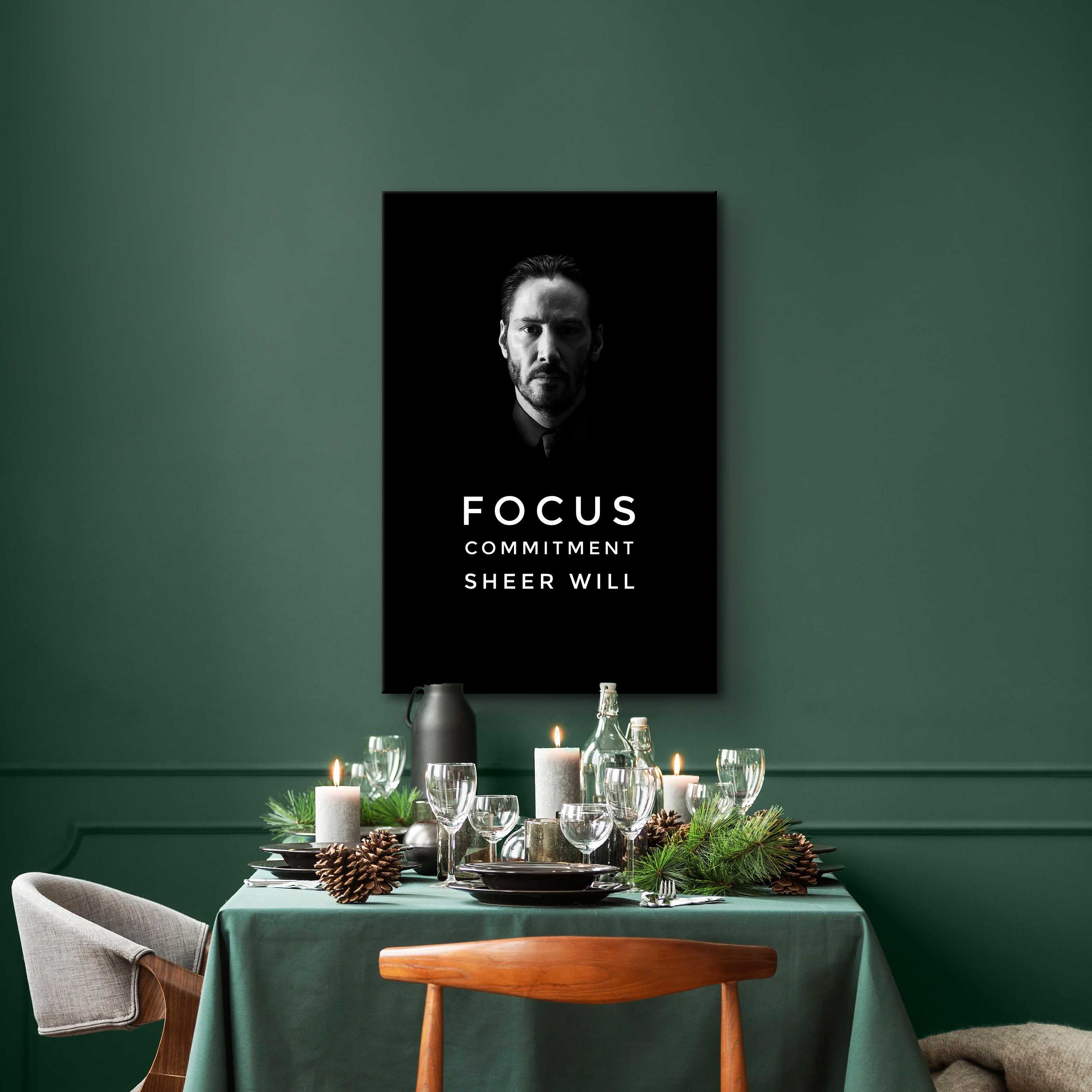 John Wick Portrait Canvas, John Wick Motivational Print, Focus Commitment Sheer Will, Keanu ...