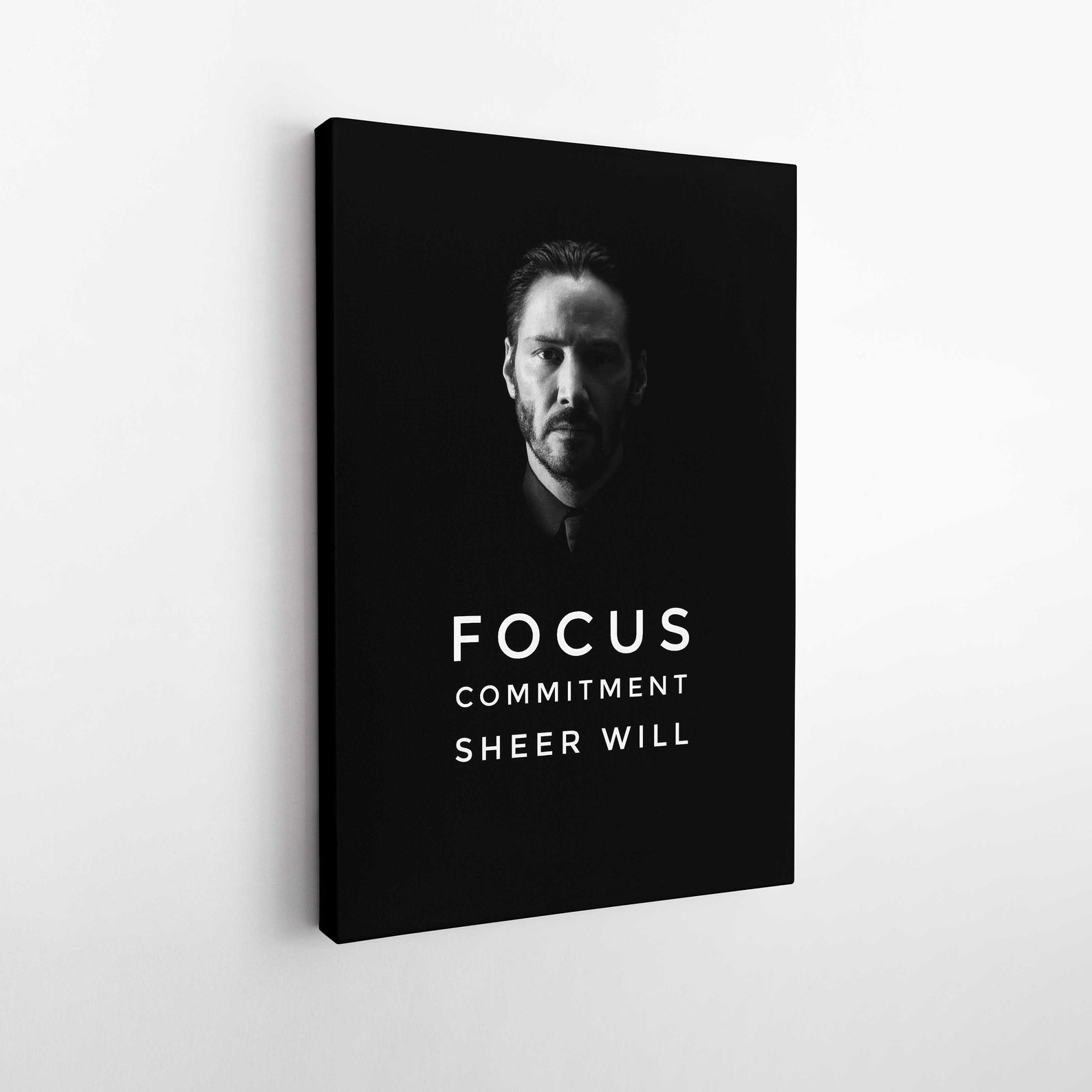John Wick Portrait Canvas, John Wick Motivational Print, Focus Commitment Sheer Will, Keanu ...