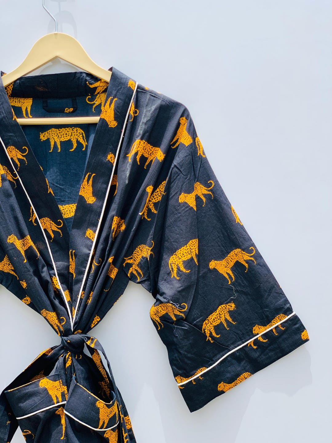 Handmade Cotton Kimono Robe: Black Tiger Print Lounge Wear - Etsy
