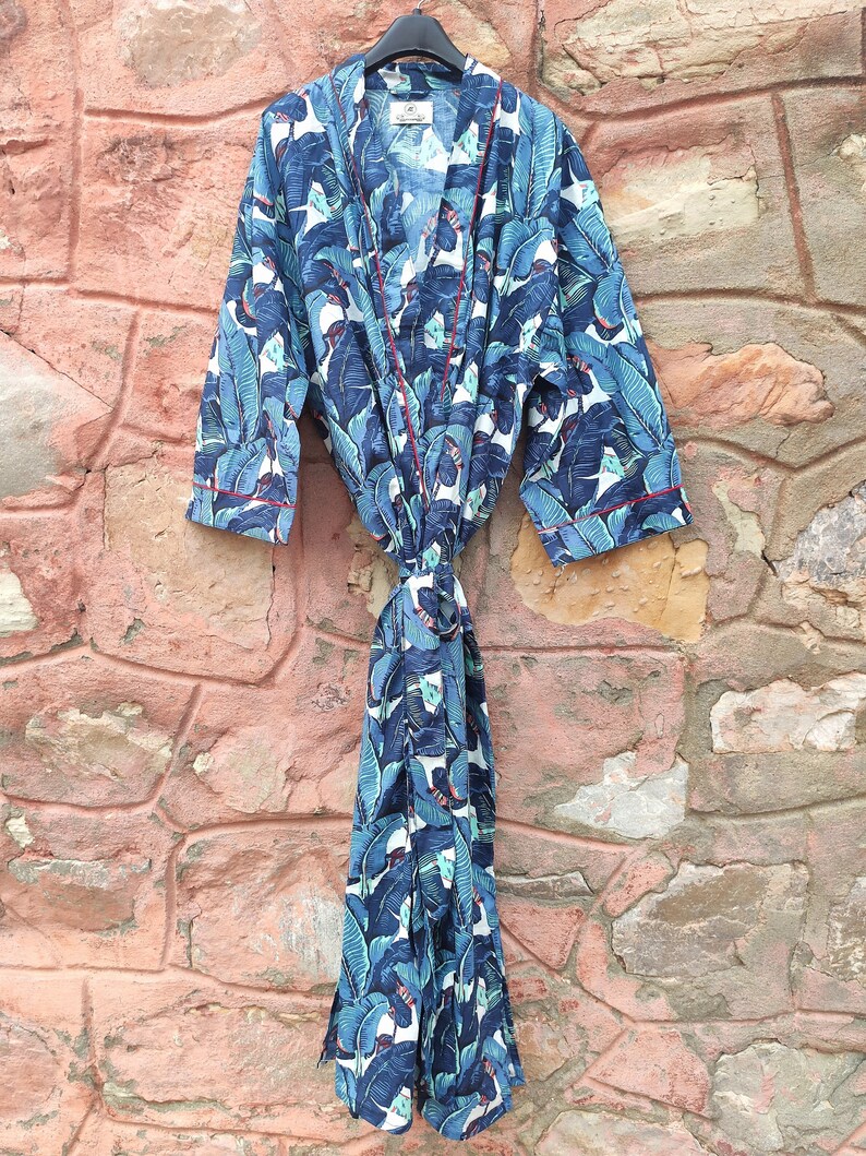 Luxurious Handmade Tropical Kimono Robe With Vibrant Banana Leaf and ...