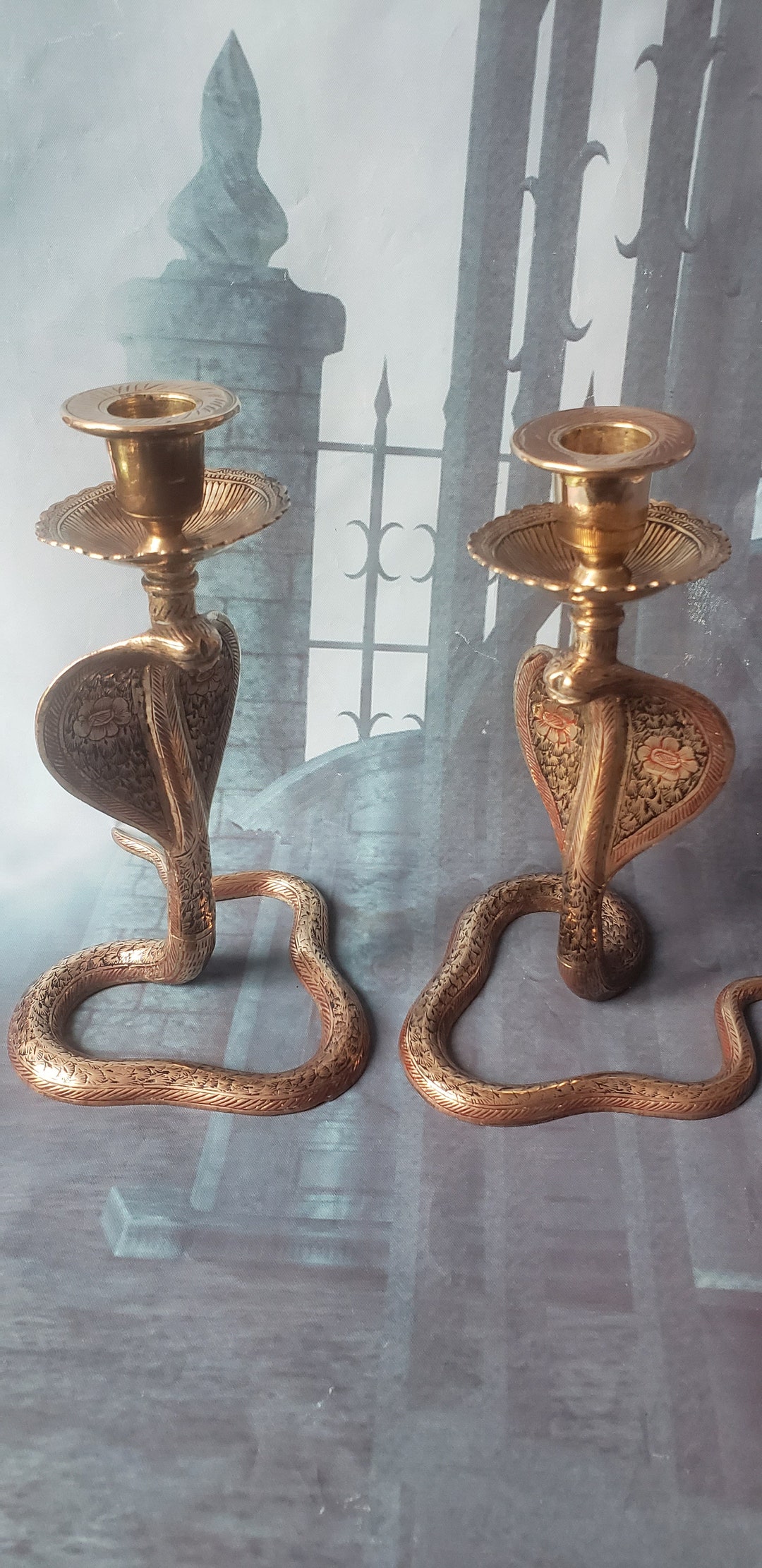 Vintage Pair of Cobra Snake Brass Candlesticks - Etsy