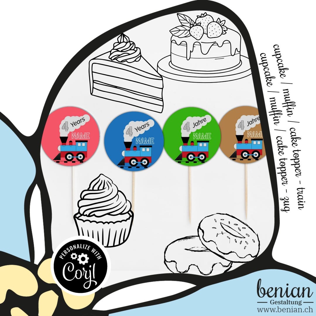 Train Theme Party Cupcake Muffin Cake Topper Template – 5 Cm / 2 ...