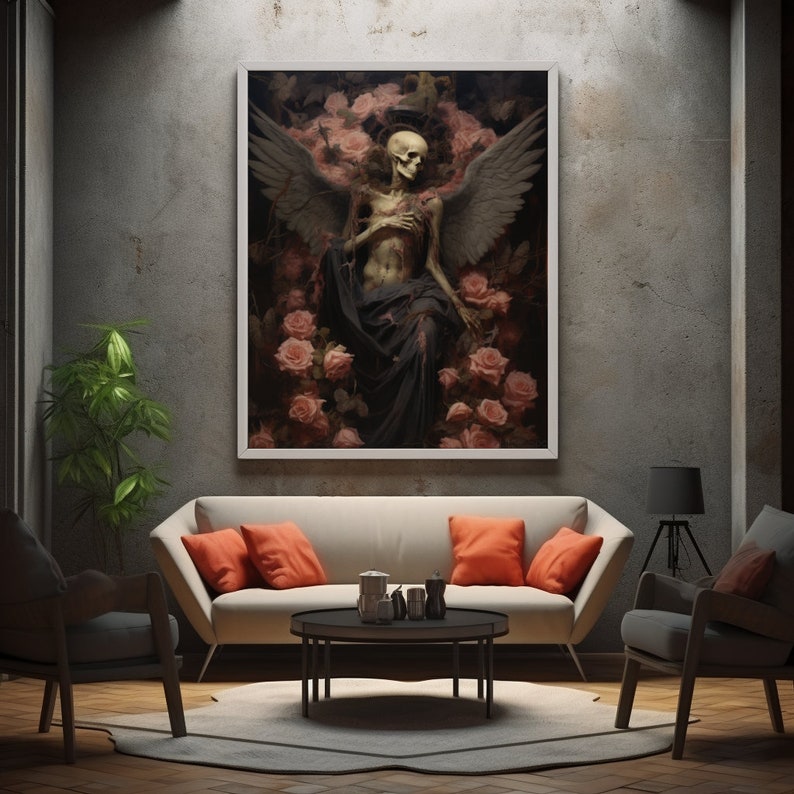 Glorious Decay, Winged Skeleton in the Bed of Roses, Wall Art, Home ...