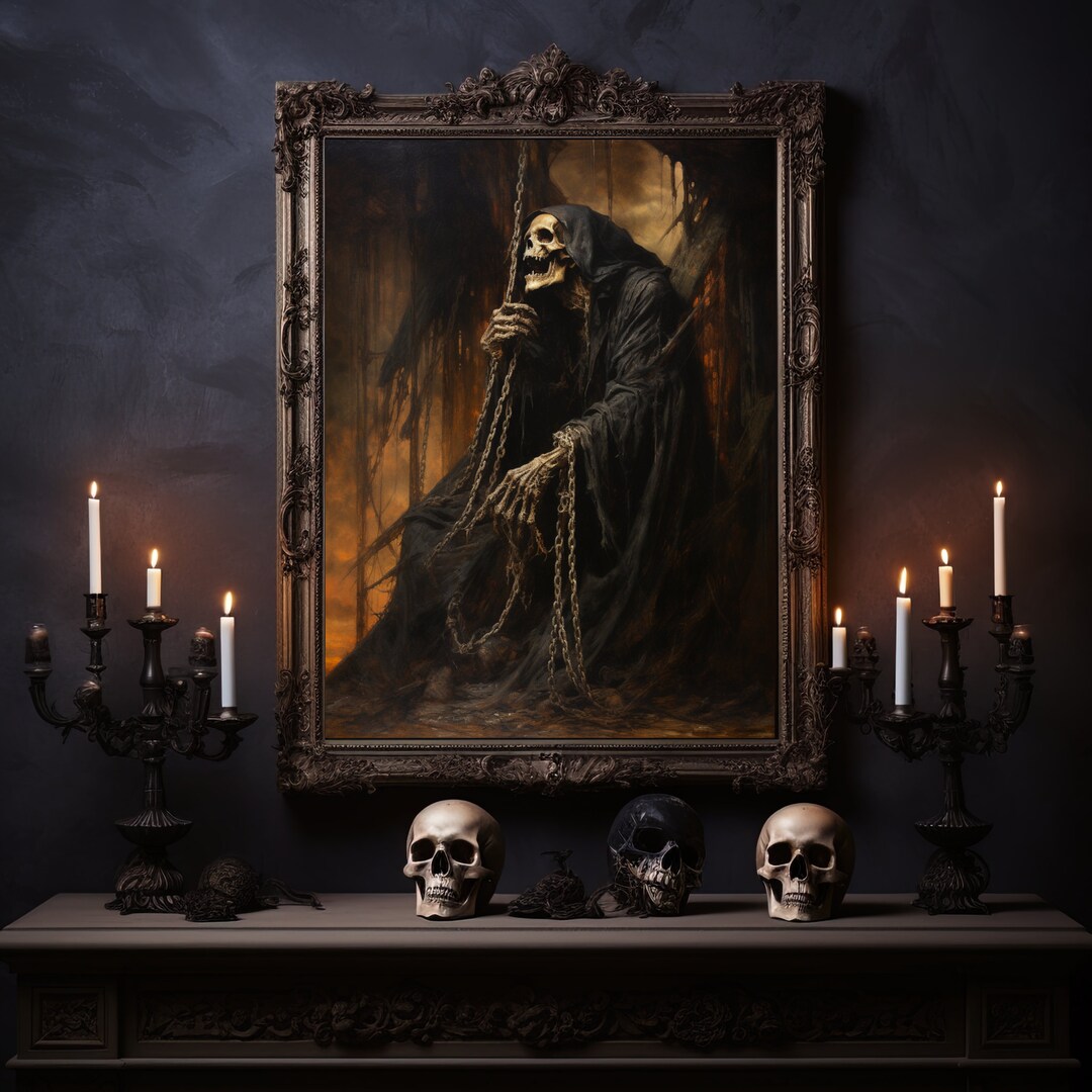 Chained Death, Grim Reaper Print, Gothic Wall Art, Home Decor, Horror ...