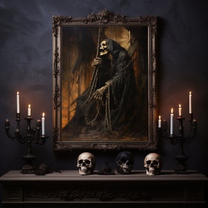 Chained Death, Grim Reaper Print, Gothic Wall Art, Home Decor, Horror ...