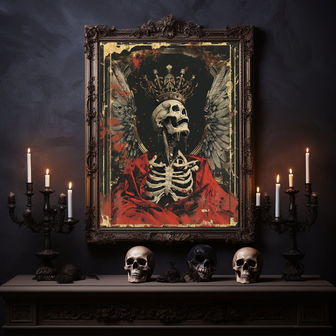 Royal Winged Skeleton, Skull Print, Wall Art, Home Decor, Horror Poster ...