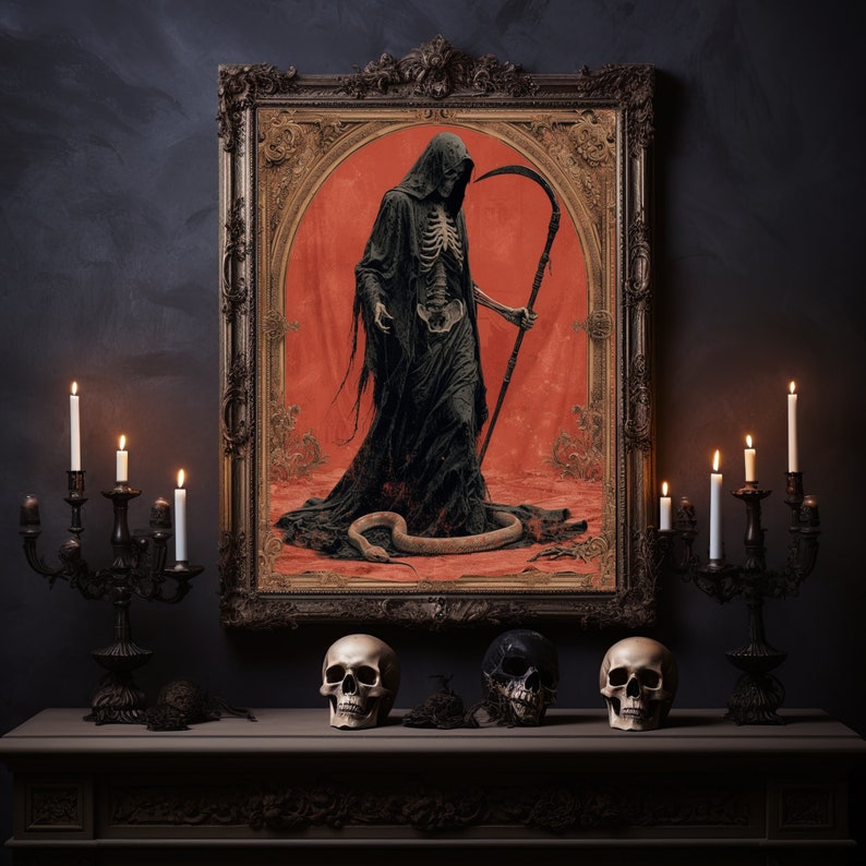 Grim Reaper and the Snake, Grim Reaper Print, Wall Art, Home Decor ...