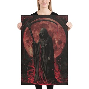 Grim Reaper and the Blood Moon, Grim Reaper Print, Wall Art, Home Decor ...