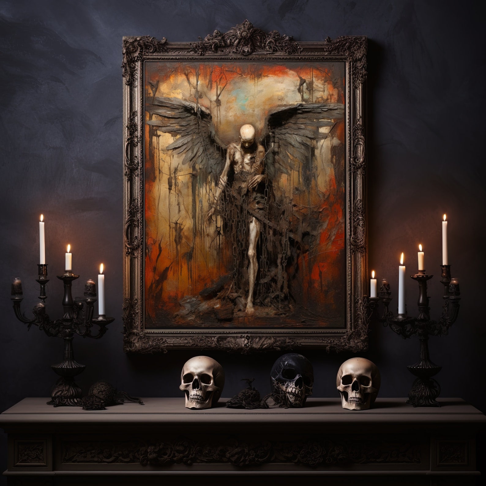 Unchained, Fallen Angel Print, Gothic Wall Art, Home Decor, Horror ...