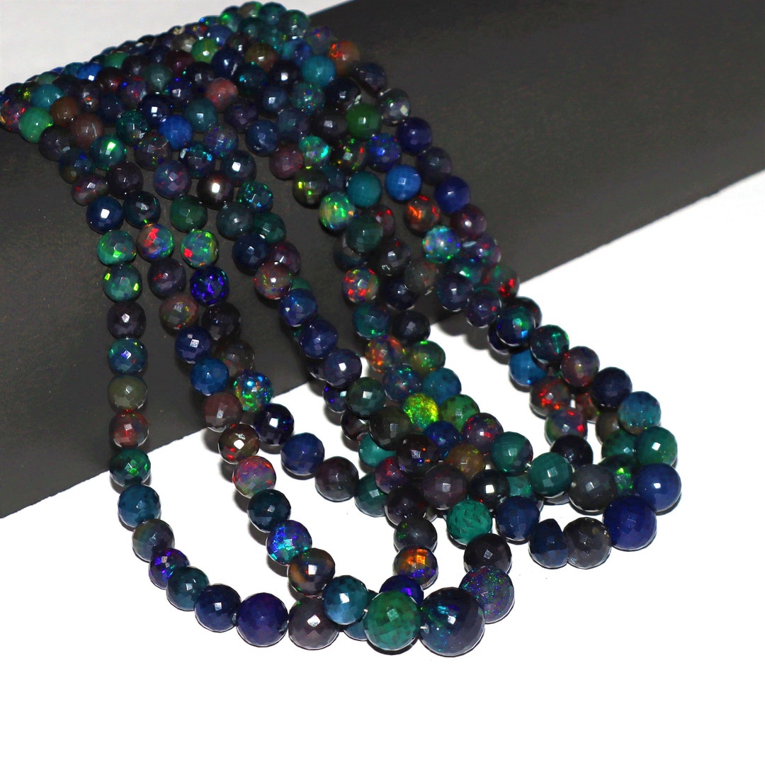 AAA+ Black Ethiopian Opal Faceted Balls, 6mm to 9mm, Flashy Ethiopian ...