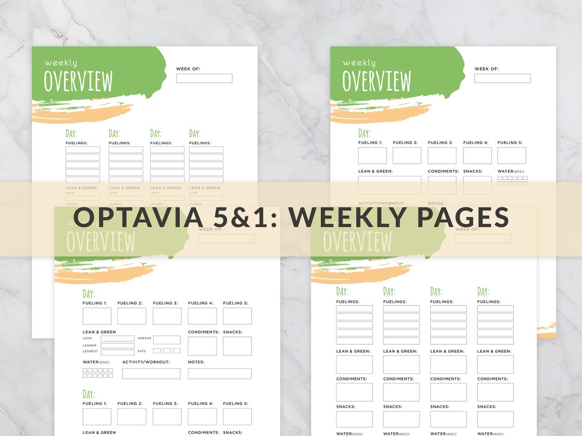 Optavia 5 and 1 Journal Pages, Optavia 5 and 1 Planner, Weight-loss ...