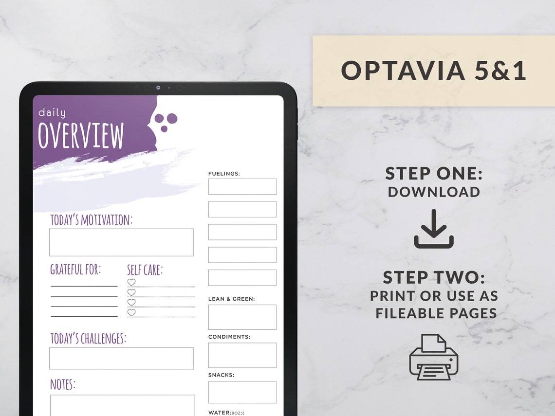Optavia 5 and 1 Journal Pages, Optavia 5 and 1 Planner, Weight-loss ...