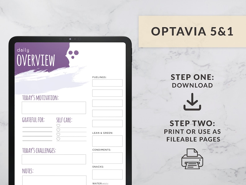Optavia 5 and 1 Journal Pages, Optavia 5 and 1 Planner, Weight-loss ...