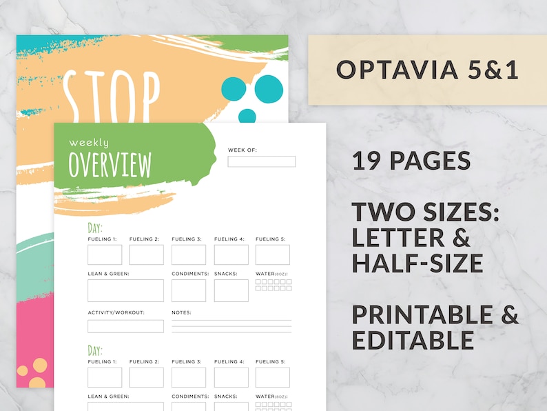 Optavia 5 and 1 Journal Pages, Optavia 5 and 1 Planner, Weight-loss ...