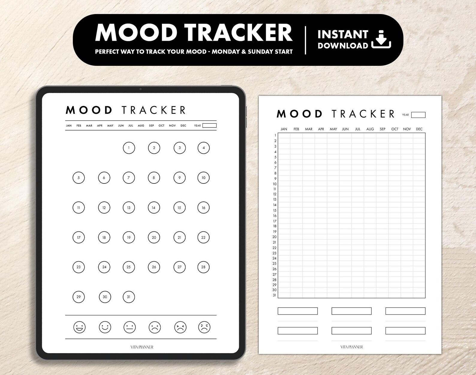 Mood Tracker, Monthly Mood Tracker, A4/A5 DIGITAL + PRINTABLE, Yearly ...