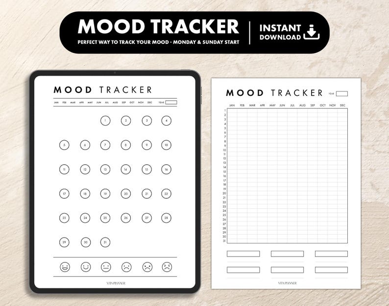Mood Tracker, Monthly Mood Tracker, A4/A5 DIGITAL + PRINTABLE, Yearly ...