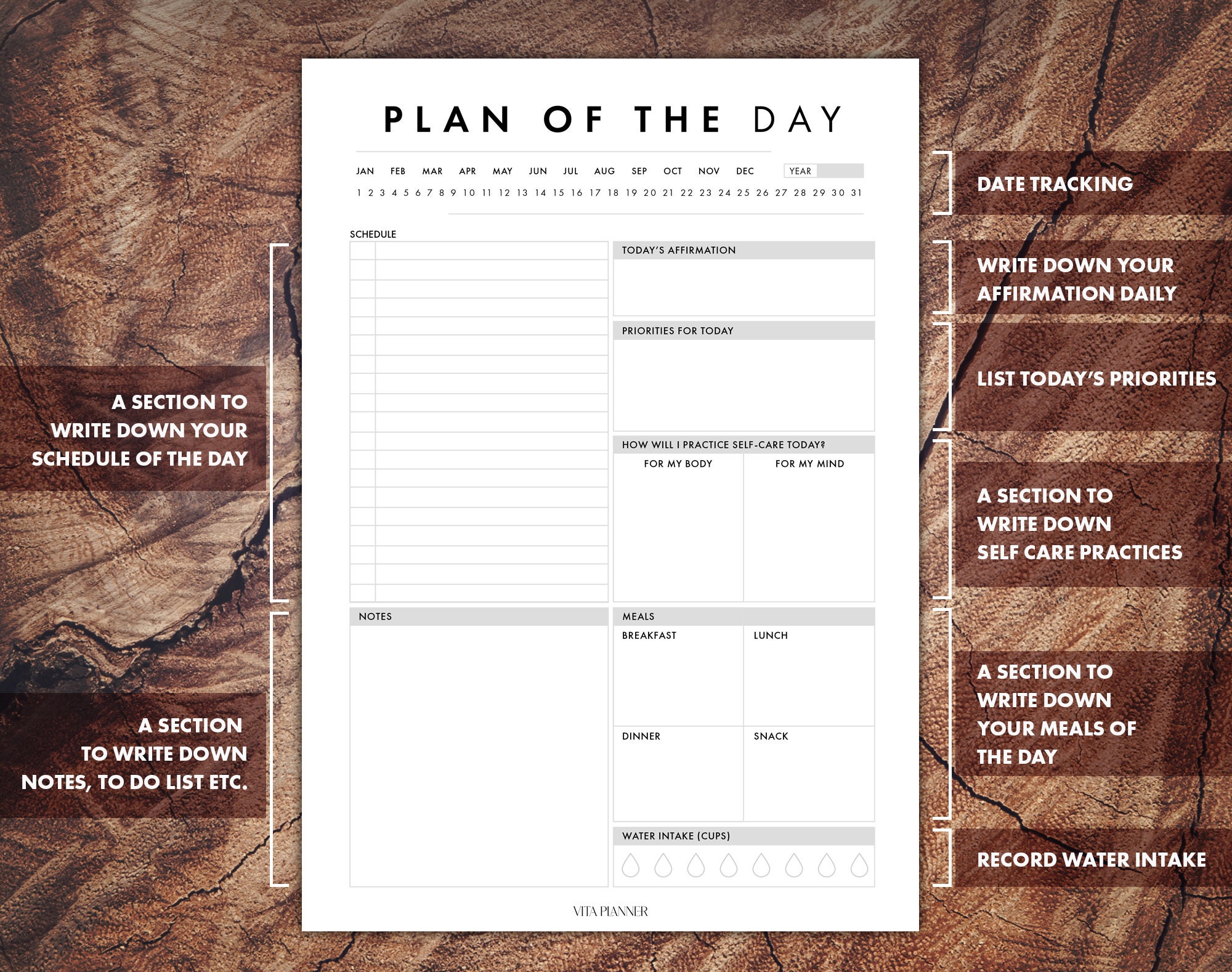 Plan of the Day, Daily Planner, Daily Review, A4/A5 DIGITAL PRINTABLE ...