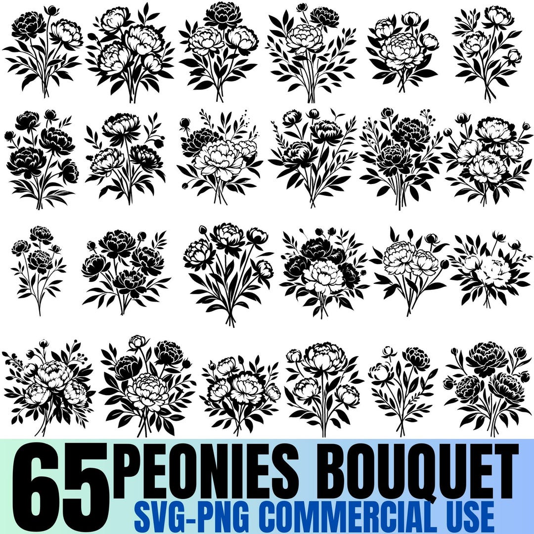 Peonies Bouquet Svg Dxf Png Eps Instant Digital Downloads - Commercial ...