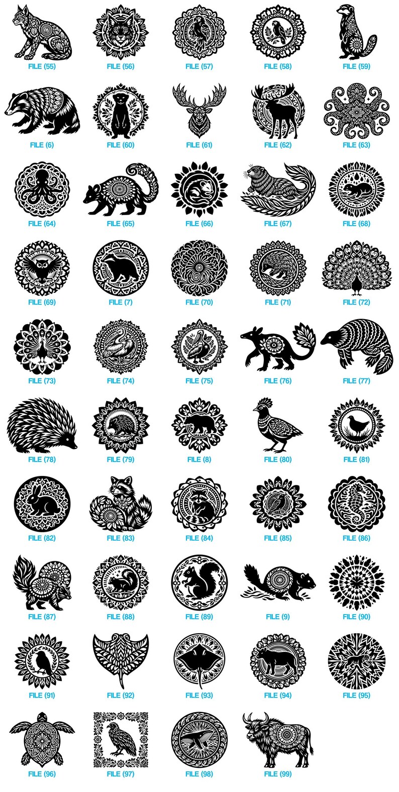 Mandala Animal Silhouettes Svg & Png Bundle for Cricut and Laser ...