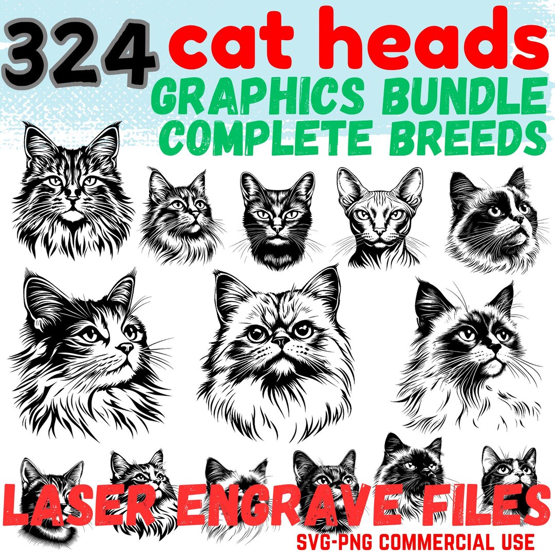 CAT Head Complete Breeds Art Svg Png Dxf Laser Cut Files Instant ...