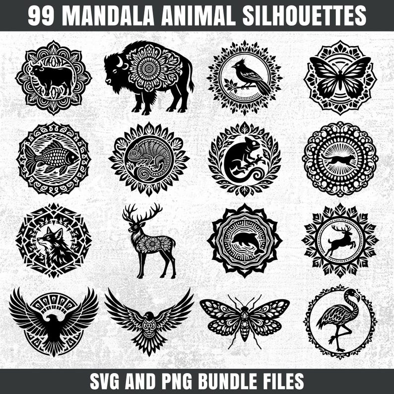 Mandala Animal Silhouettes Svg & Png Bundle for Cricut and Laser ...
