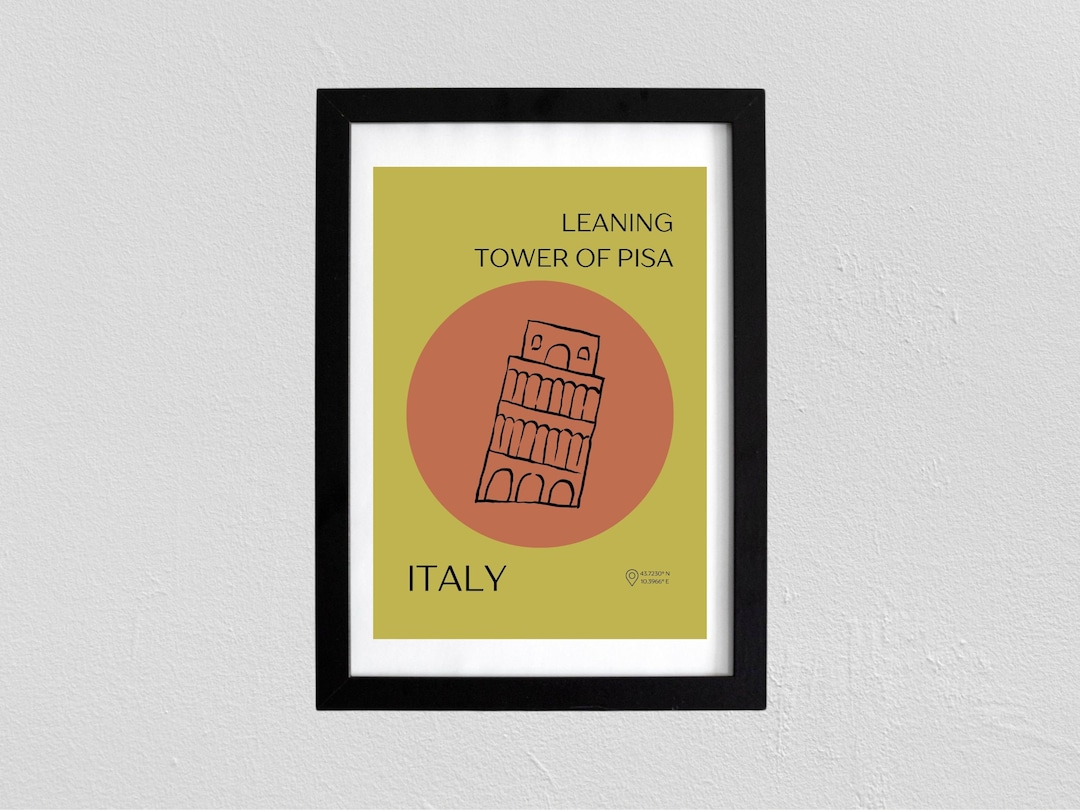 Landmark Poster Leaning Tower of Pisa Italy Printable Wall Art Words ...