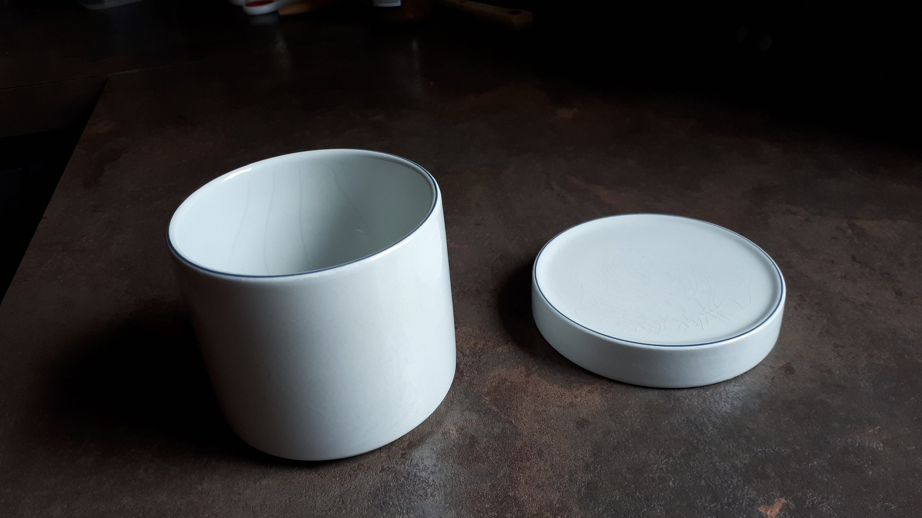 Classic Blue Line Jar With Lid, Aluminia, Made by Grethe Meyer - Etsy