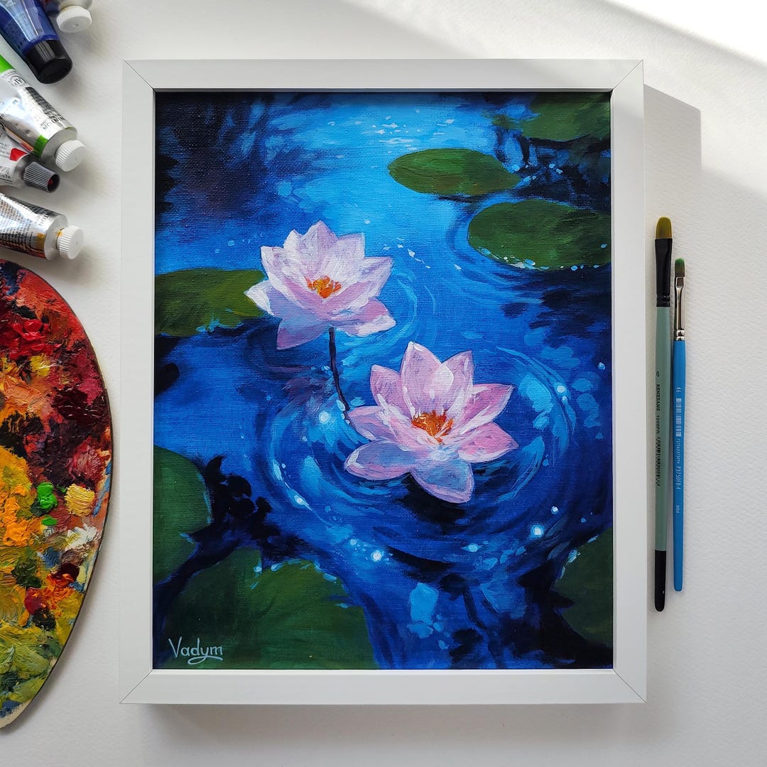 Lotuses Acrylic Painting - Flower Art - Original Floral Acrylic ...