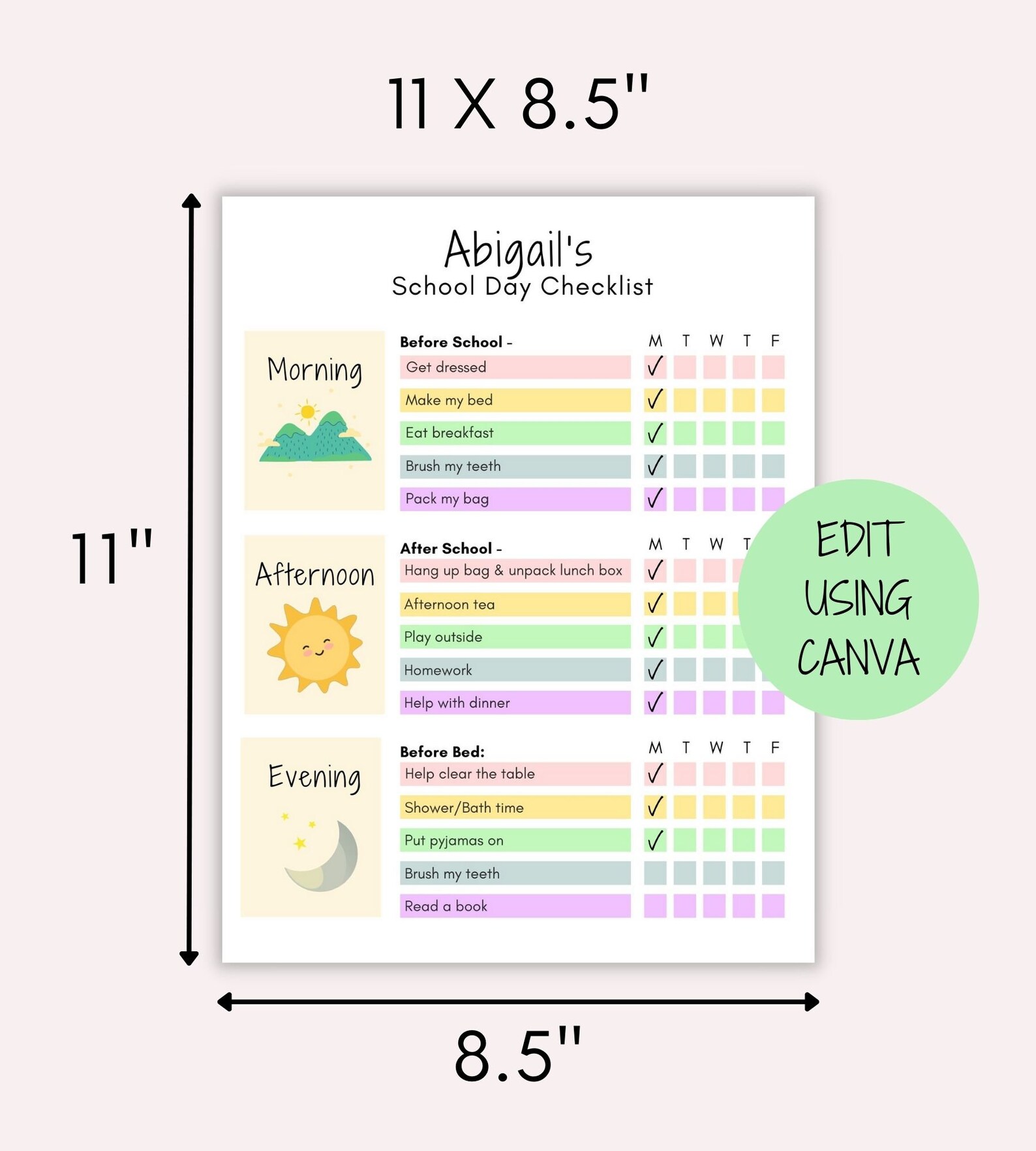 Editable Chore Chart for Kids | School Day Checklist Printable | Cute ...