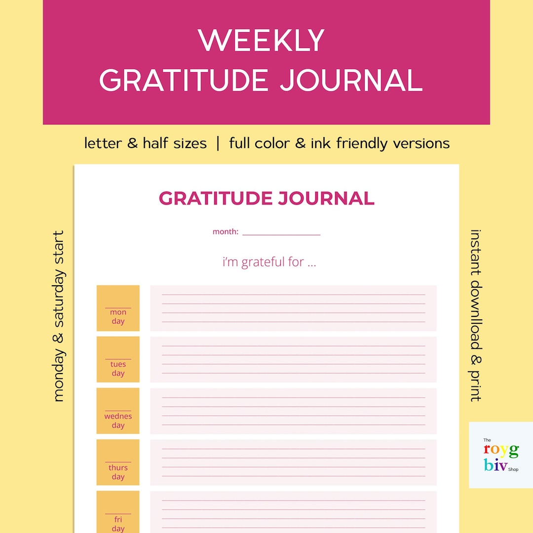 Gratitude Journal Printable PDF, Mindfulness Journal Printable Half ...