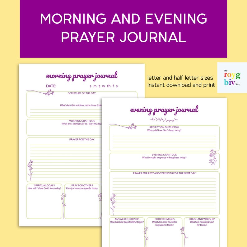 Prayer Journal Digital Download, Morning Evening Journal, Journal Pages ...