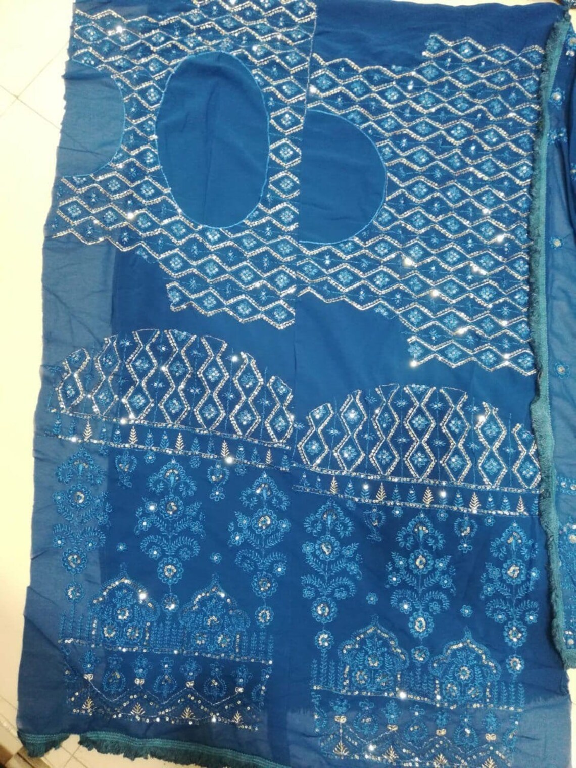 Rama Blue Color Heavy Gerogette Embroidery Sequence Work - Etsy