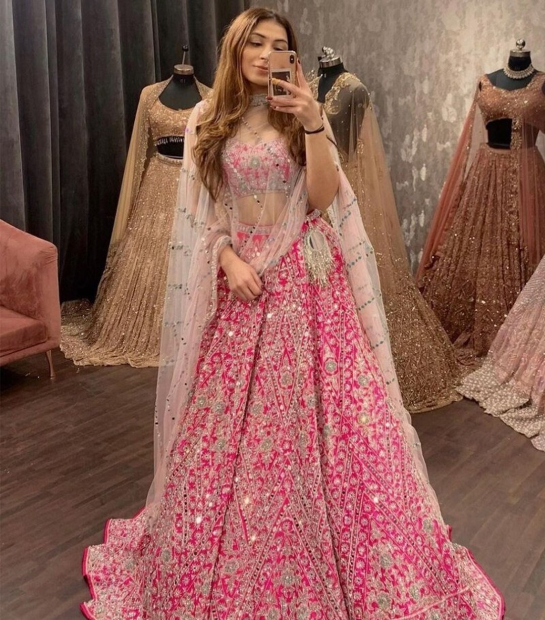 Gajri Pink Color Designer Lahenga Choli Embroidery Cording Dori and ...