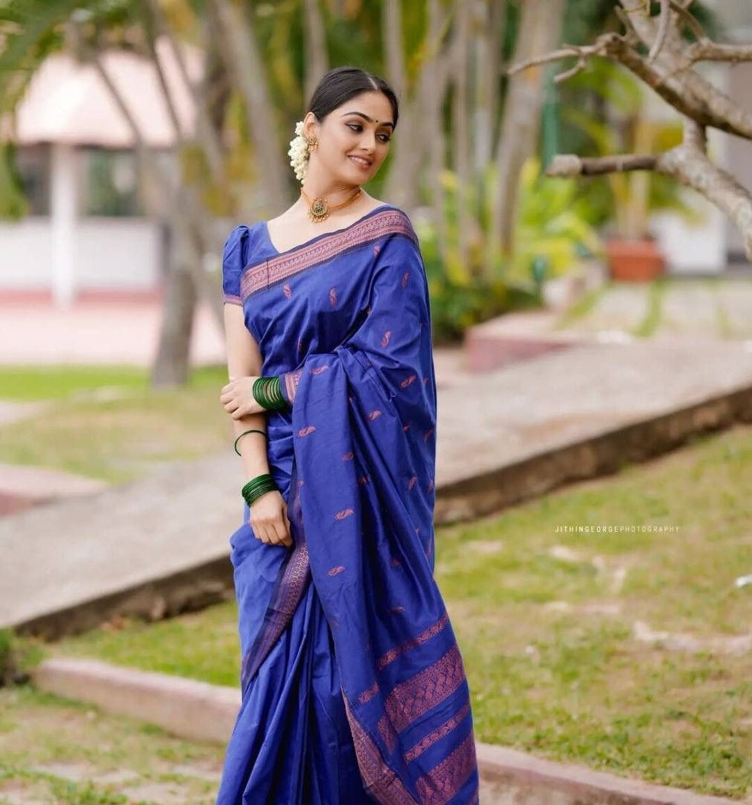 Royal Blue Color Wedding Wear Saree Semi Silk Beautiful - Etsy