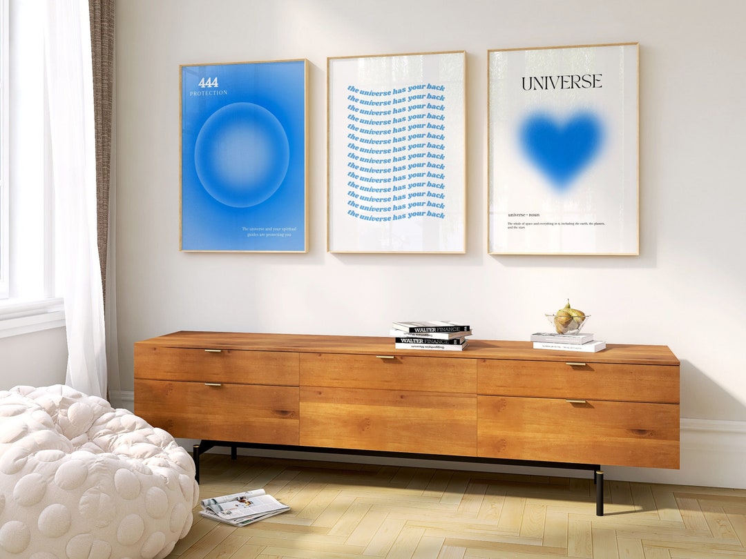 Blue Aura Digital Poster, 444 Angel Number Wall Art Set, Gradient Aura ...