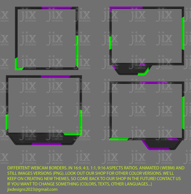 Dark, Green and Purple Webcam Border. Twitch. Overlay, Animated, Still ...