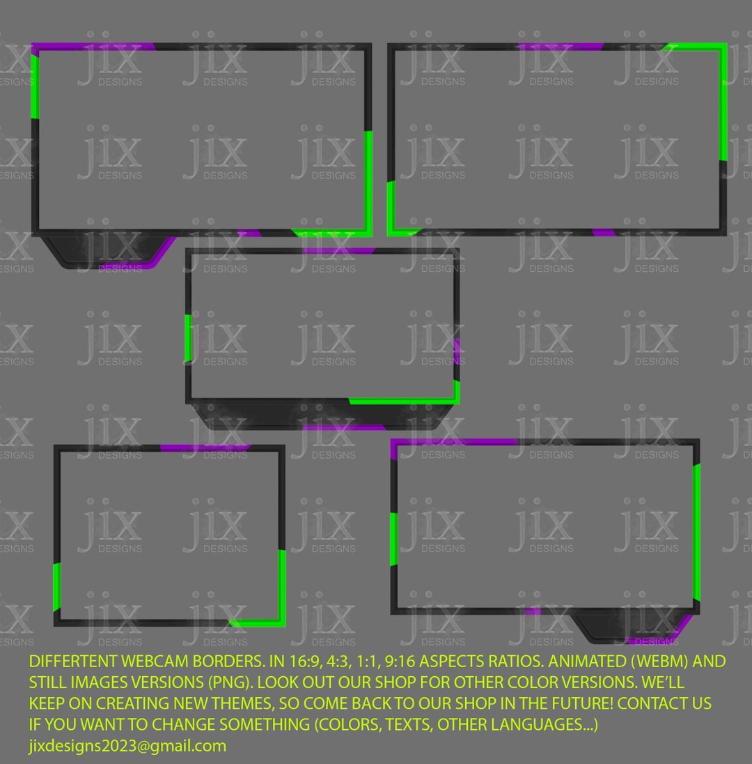 Dark, Green and Purple Webcam Border. Twitch. Overlay, Animated, Still ...