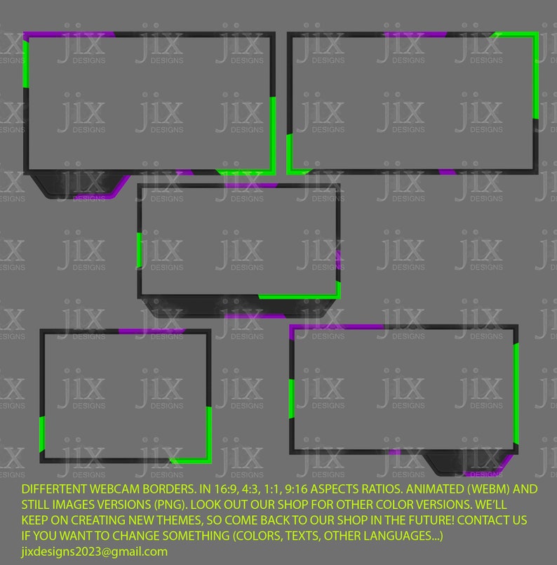 Dark, Green and Purple Webcam Border. Twitch. Overlay, Animated, Still ...