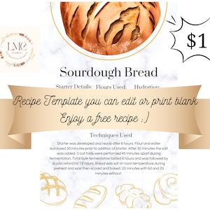 Editable Bread Recipe Template With Free Recipe - Etsy
