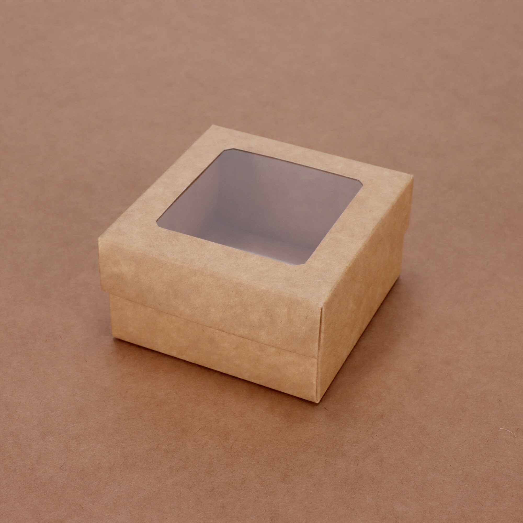 Small Two-part Brown Natural Paper Box With Clear Plastic Window, Easy ...