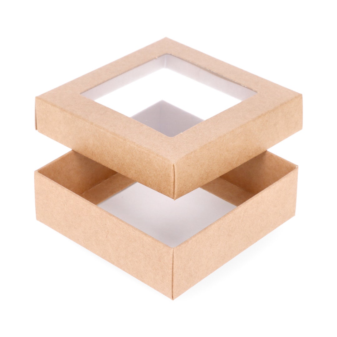 Brown Paper Two-part Boxes With Plastic Window for Bracelets, Brooches ...