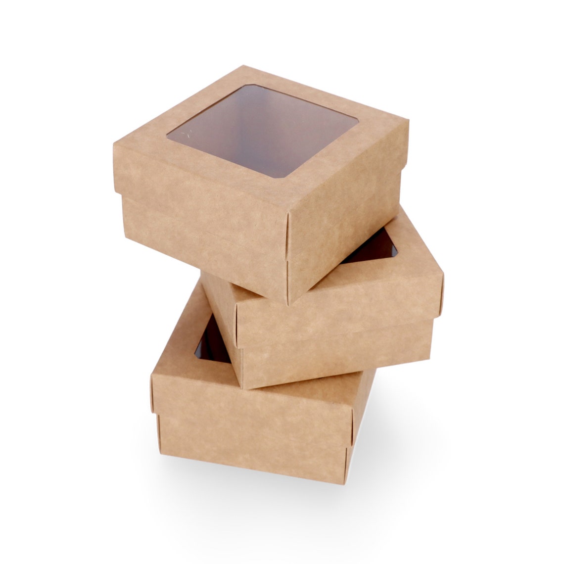 Small Two-part Brown Natural Paper Box With Clear Plastic Window, Easy ...