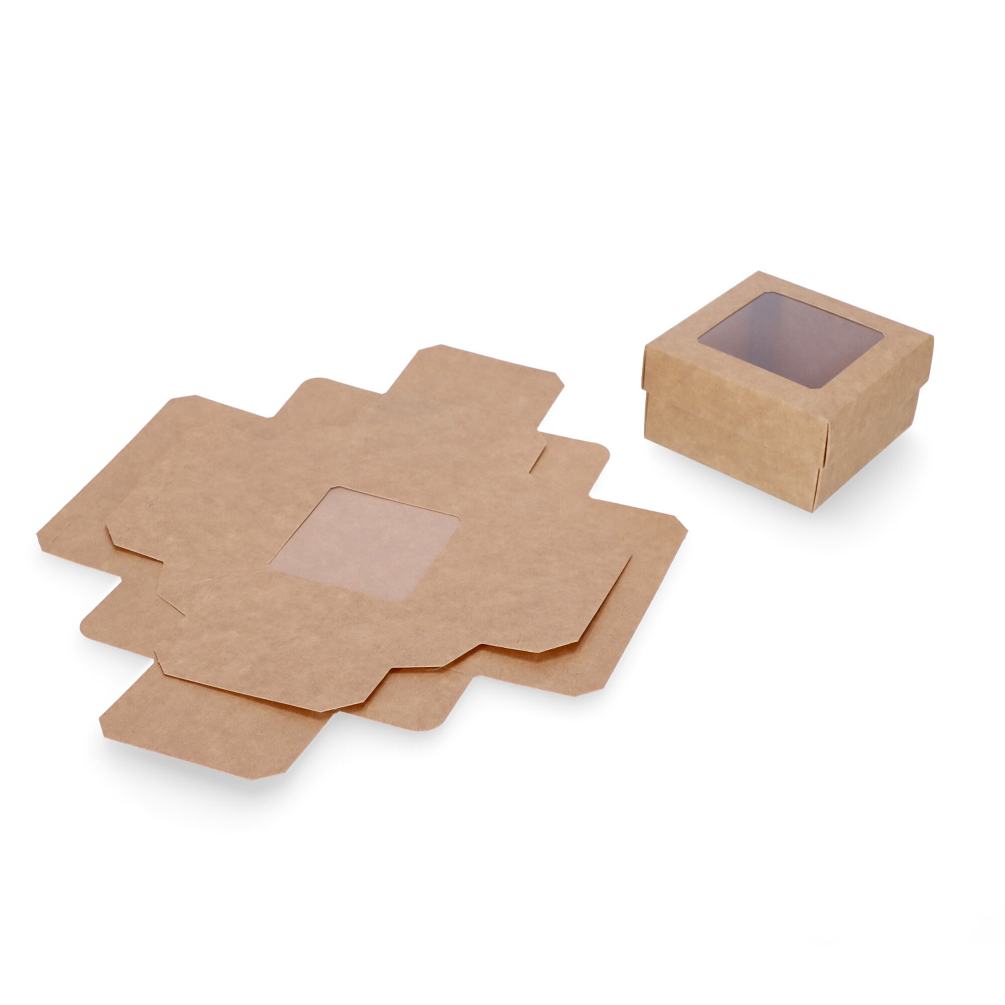 Small Two-part Brown Natural Paper Box With Clear Plastic Window, Easy ...