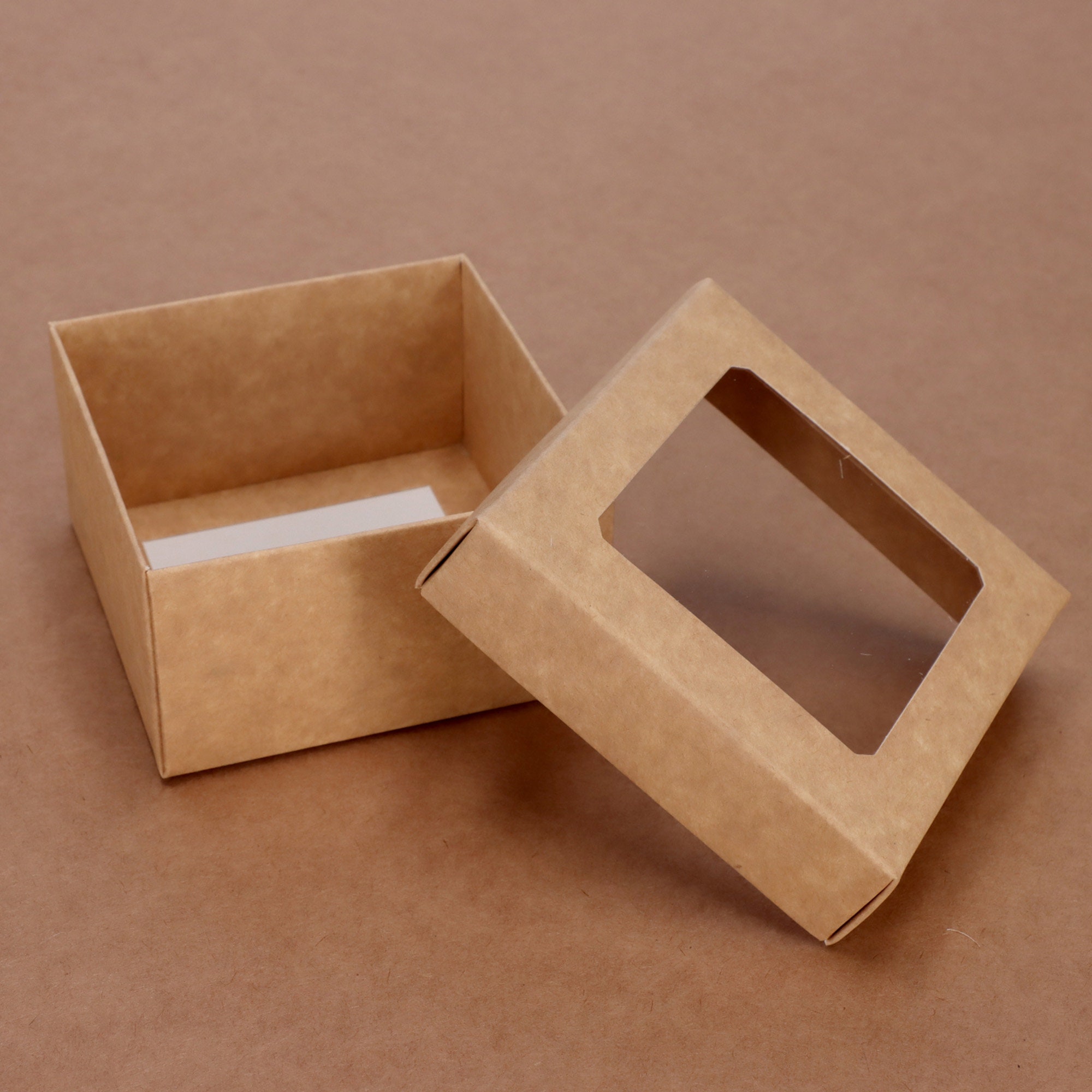 Small Two-part Brown Natural Paper Box With Clear Plastic Window, Easy ...