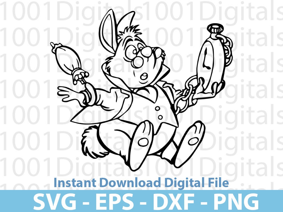 White Rabbit Svg, Alice Wonderland Rabbit Svg, Alice Rabbit Outline Svg ...
