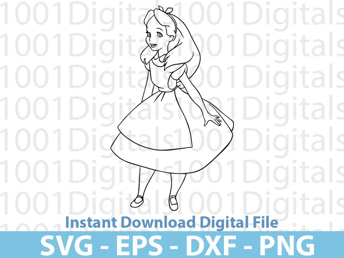 Alice Svg, Alice Outline Svg, Alice Wonderland Svg, Alice Clipart, Png ...